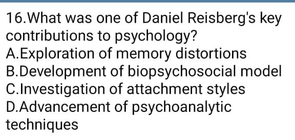 Solved What was one of Daniel Reisberg's key contributions | Chegg.com