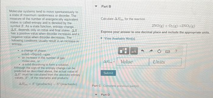 Solved Part B Molecular systems tend to move spontaneously | Chegg.com