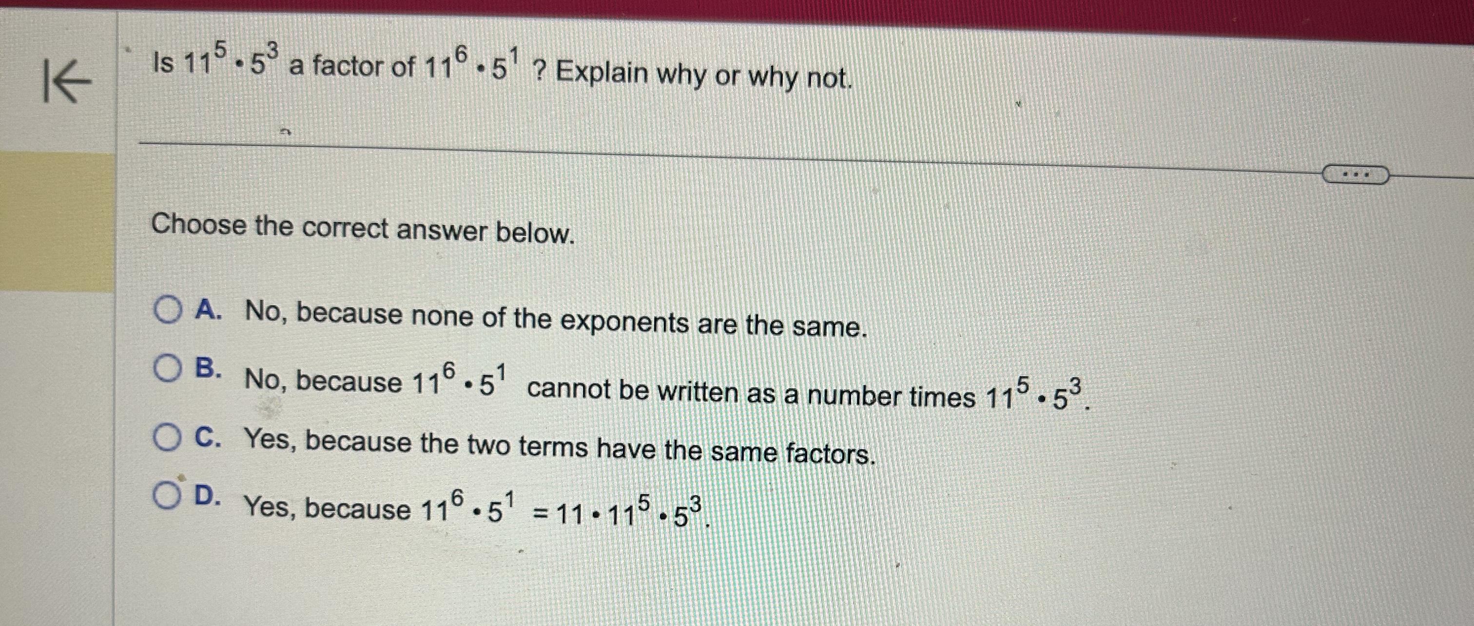 Solved Is 115*53 ﻿a factor of 116*51 ? ﻿Explain why or why | Chegg.com