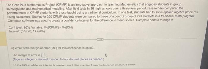 Solved The Core Plus Mathematics Project (CPMP) is an | Chegg.com