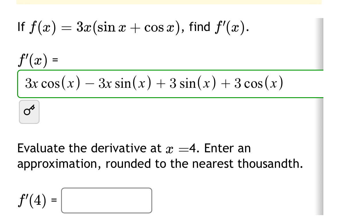Solved If f(x)=3x(sinx+cosx), ﻿find | Chegg.com
