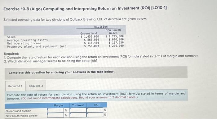Solved Exercise 10-8 (Algo) Computing and Interpreting | Chegg.com