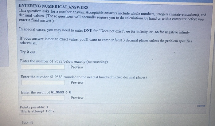 Solved ENTERING NUMERICAL ANSWERS This question asks for a | Chegg.com