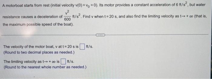 Solved A motorboat starts from rest (initial velocity | Chegg.com