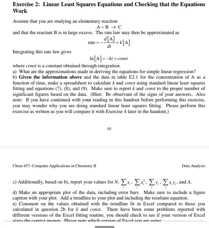 Exercise 2: Linear Least Squares Equations and | Chegg.com