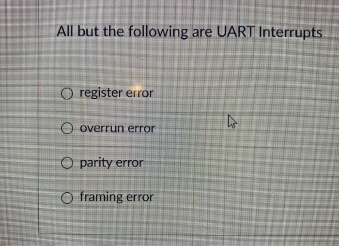 Solved All but the following are UART Interrupts O register | Chegg.com