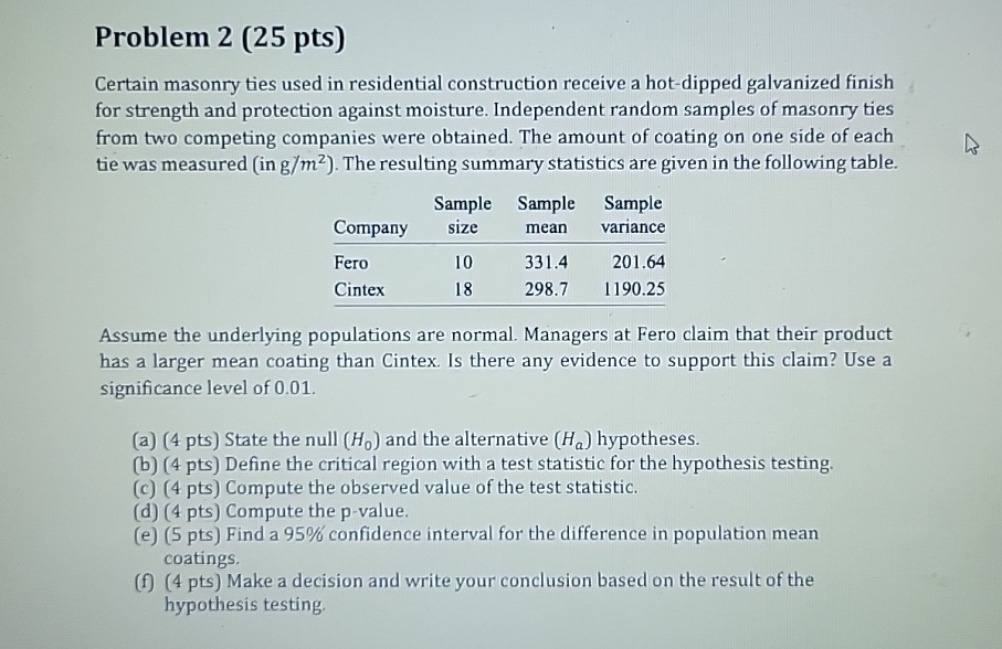 Solved Problem 2 (25 ﻿pts)Certain masonry ties used in | Chegg.com