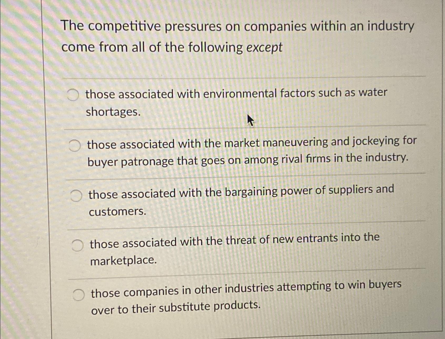 Solved The competitive pressures on companies within an | Chegg.com