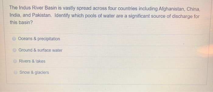 Solved The Indus River Basin is vastly spread across four | Chegg.com