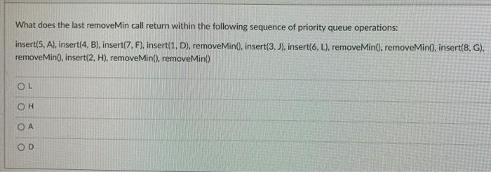 Solved What does the last removeMin call return within the | Chegg.com