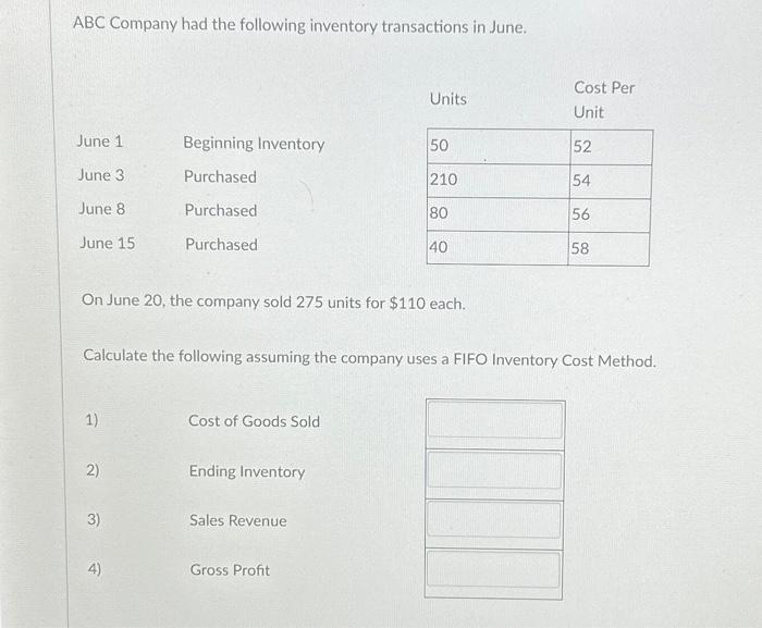 Solved ABC Company had the following inventory transactions | Chegg.com Solved ABC Company had the following inventory transactions | Chegg.com
