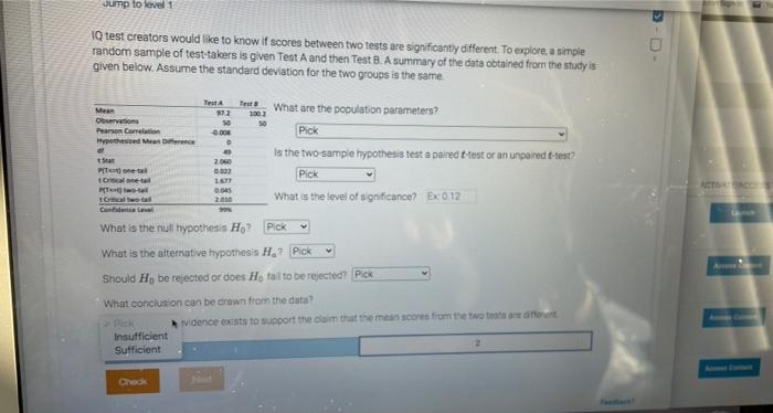Solved 1Q test creators would like to know if scores between | Chegg.com