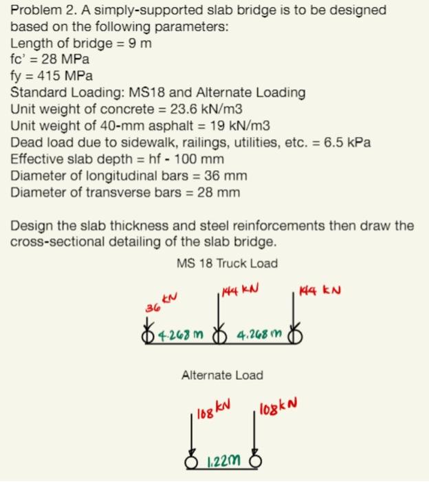 Solved Problem 2. A simply-supported slab bridge is to be | Chegg.com