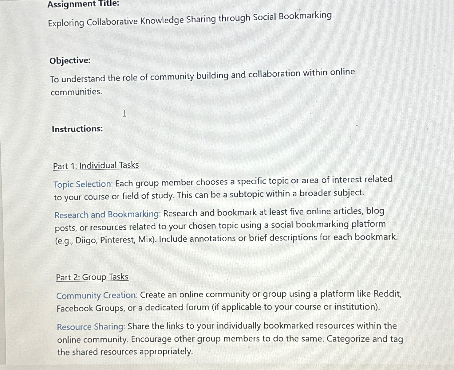 Solved Assignment Title:Exploring Collaborative Knowledge | Chegg.com