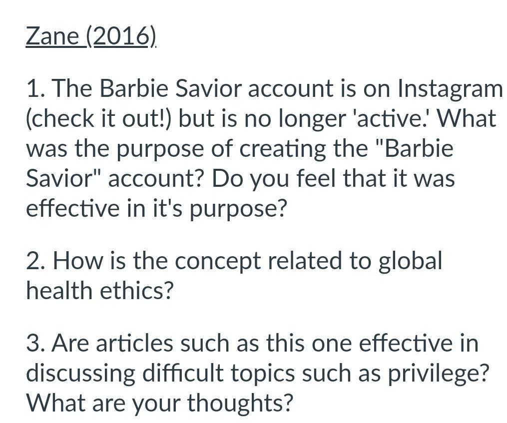 1. The Barbie Savior account is on Instagram (check | Chegg.com
