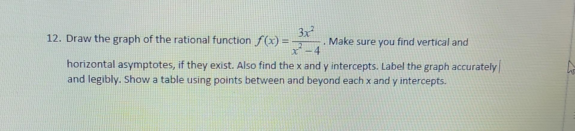Solved 12. Draw the graph of the rational function | Chegg.com