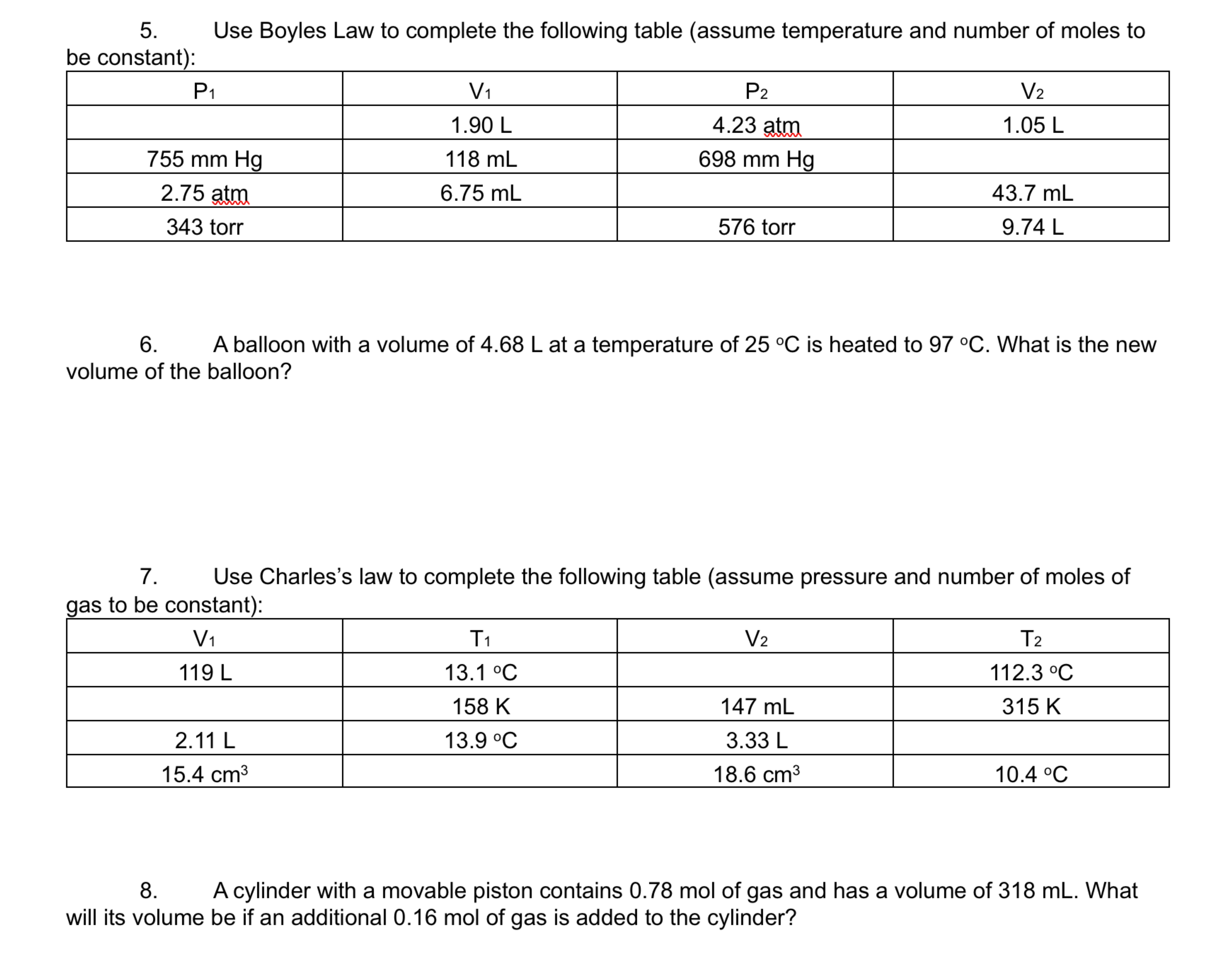 Solved Use Boyles Law to complete the following table | Chegg.com