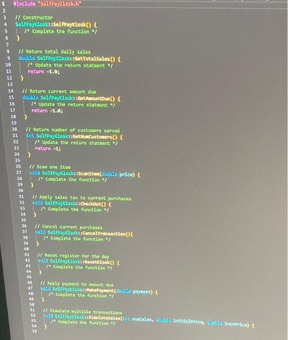 Solved Program Specifications Write a SelfPaykiosk class to | Chegg.com
