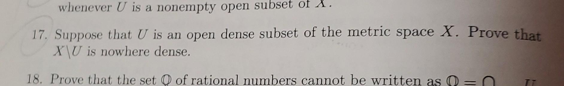 Solved whenever U is a nonempty open subset of X. 17. | Chegg.com