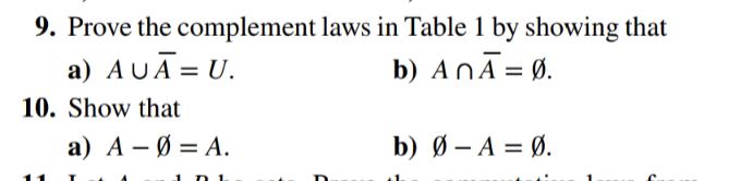 Solved 9. Prove the complement laws in Table 1 by showing | Chegg.com