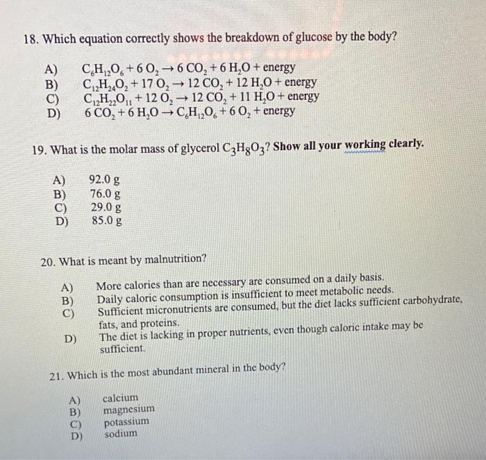 Solved 18. Which equation correctly shows the breakdown of | Chegg.com