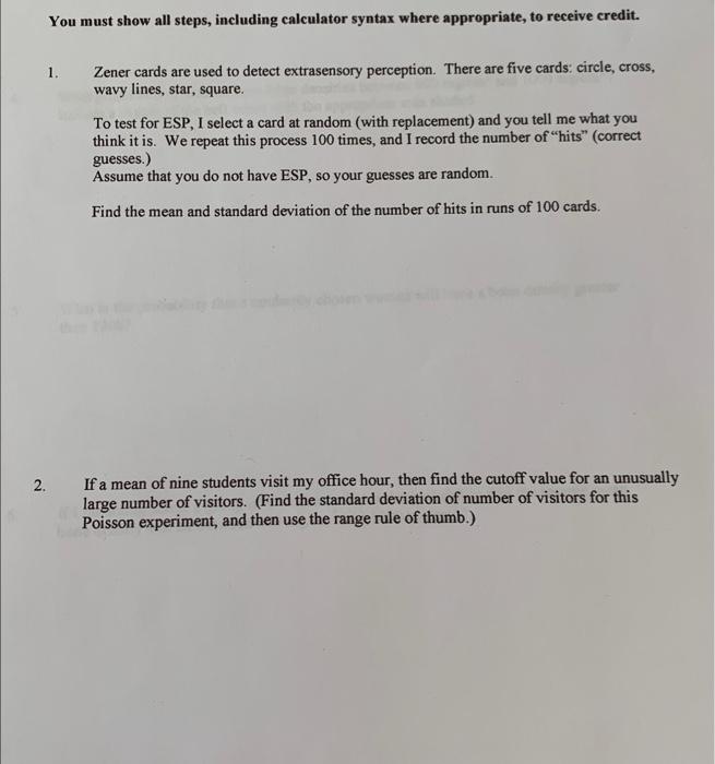 Solved You must show all steps, including calculator syntax | Chegg.com