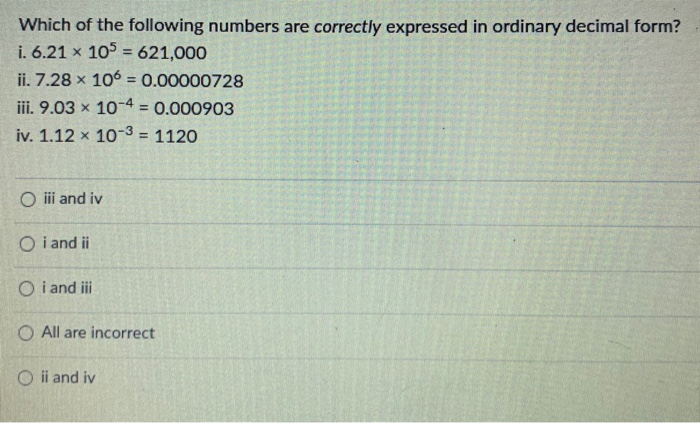 Solved Which of the following numbers are correctly | Chegg.com