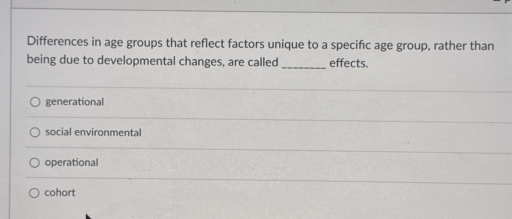 Solved Differences in age groups that reflect factors unique | Chegg.com
