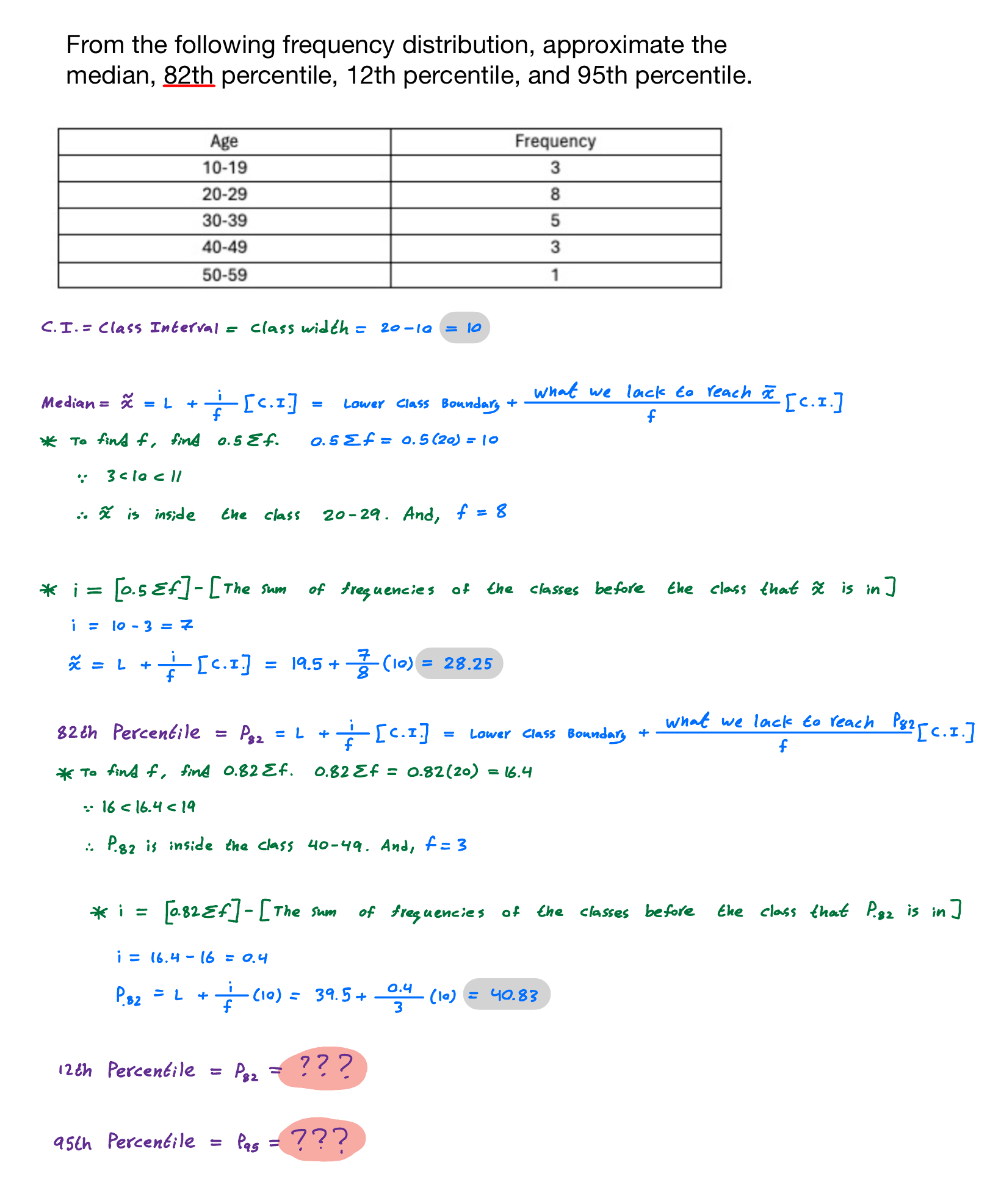 Solved Please find the 12th percentile and 95th percentile | Chegg.com