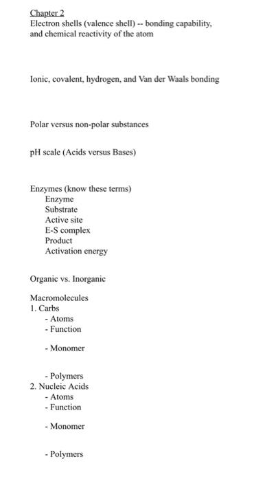 Solved Chapter 2 Electron shells (valence shell) -- bonding | Chegg.com