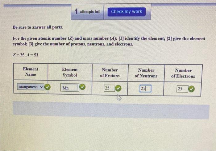 Solved Be Sure To Answer All Parts For The Given Atomic