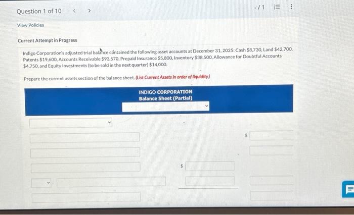 Solved Current Attempt in Progress Indigo Corporation's | Chegg.com