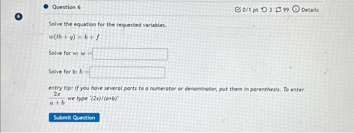 Solved Solve the equation for the requested variables. | Chegg.com