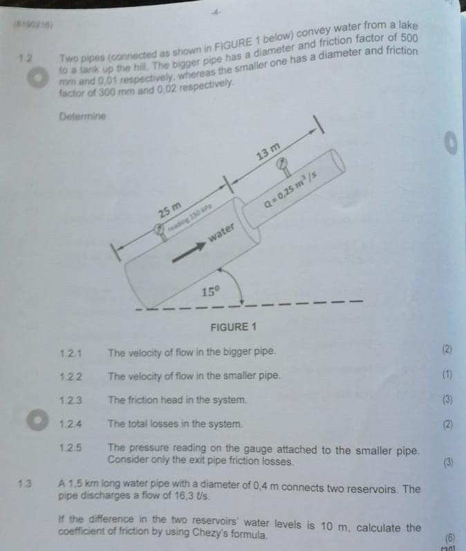 Solved 2. Two pipes (connected as shown in FIGURE 1 below) | Chegg.com