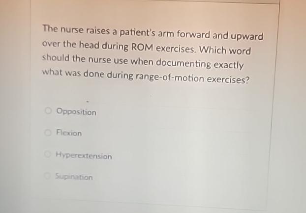 Solved The nurse raises a patient's arm forward and upward | Chegg.com