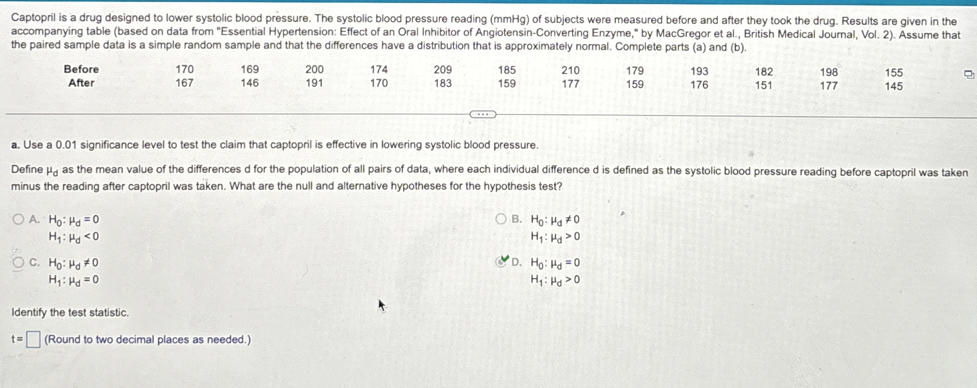 Solved Captopril is a drug designed to lower systolic blood | Chegg.com