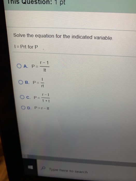 Solved This Question: 1 pt Solve the equation for the | Chegg.com