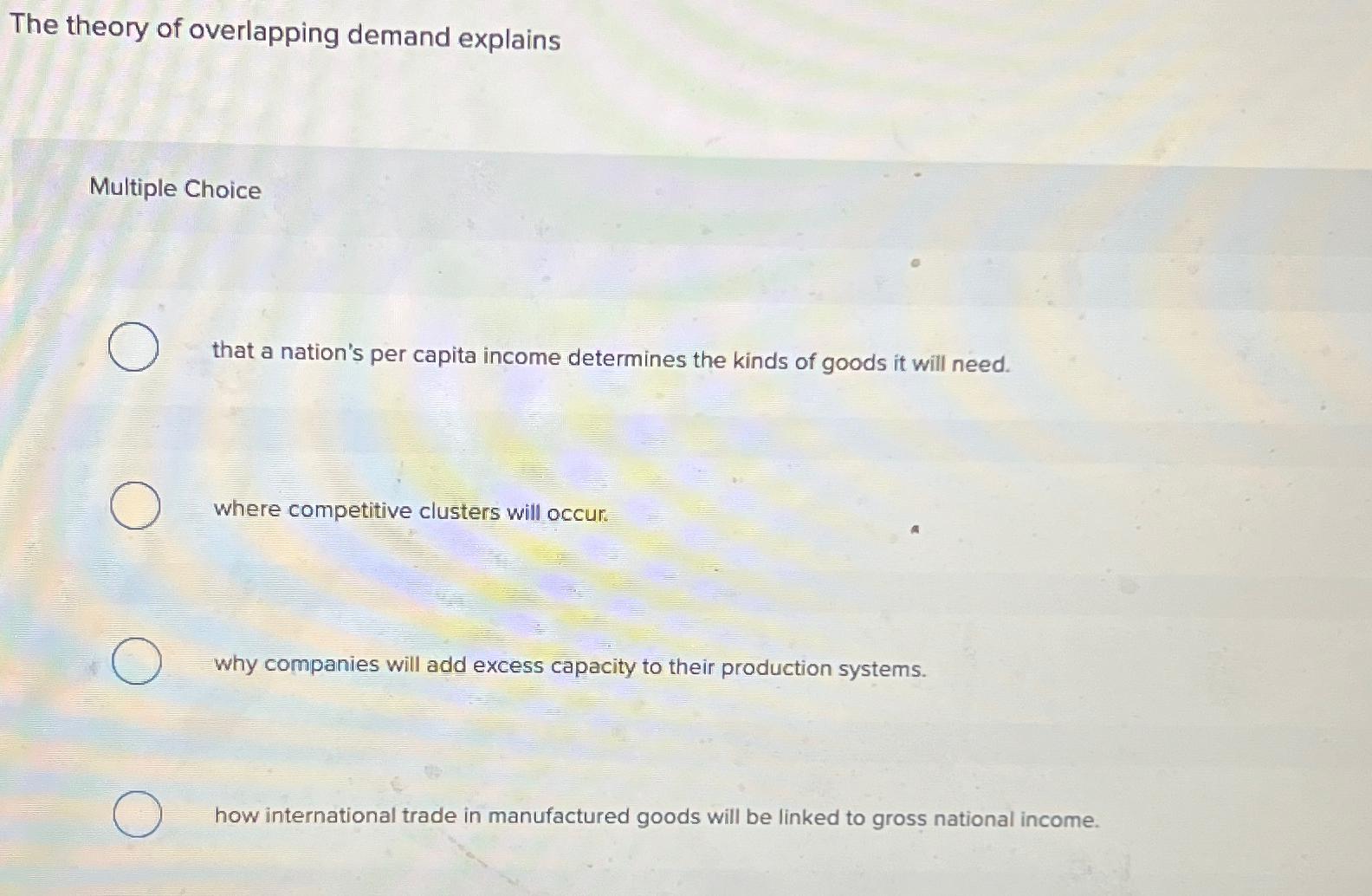 Solved The theory of overlapping demand explainsMultiple | Chegg.com