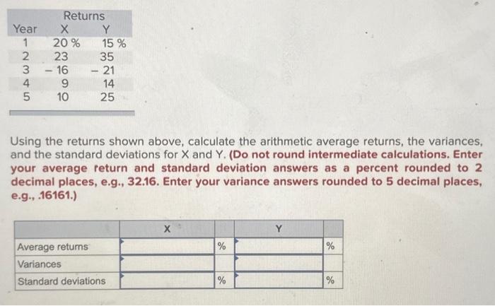 Using the returns shown above, calculate the | Chegg.com
