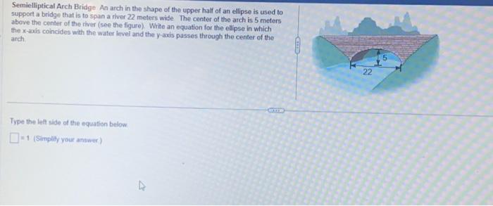 Solved Semielliptical Arch Bridge An arch in the shape of | Chegg.com