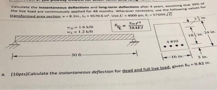 Solved Calculate the instantaneous deflections and long-term | Chegg.com