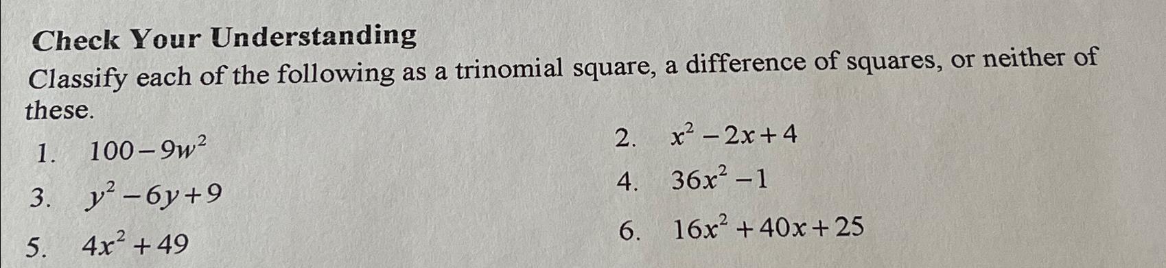 Solved Check Your UnderstandingClassify each of the | Chegg.com