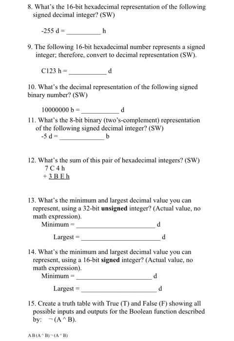 Solved 8 Whats The 16 Bit Hexadecimal Representation Of 4617