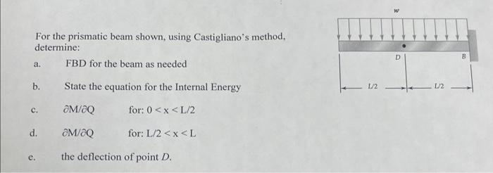 Solved For the prismatic beam shown, using Castigliano's | Chegg.com
