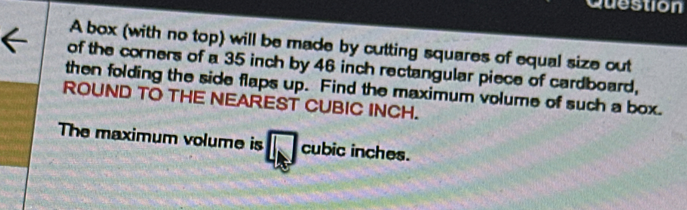 Solved A box (with no top) ﻿will be made by cutting squares | Chegg.com