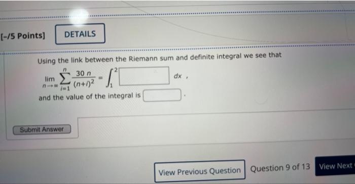 Solved Using the link between the Riemann sum and definite | Chegg.com