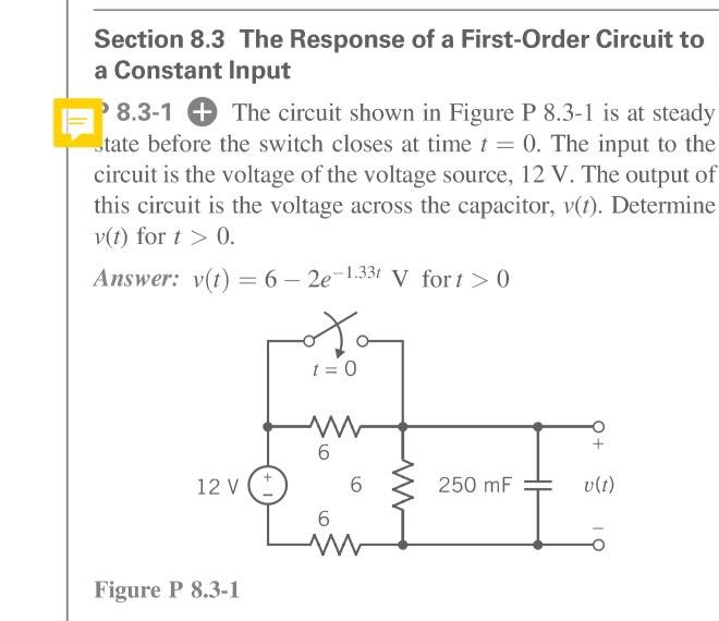 Solved Section 8.3 The Response of a First-Order Circuit to | Chegg.com