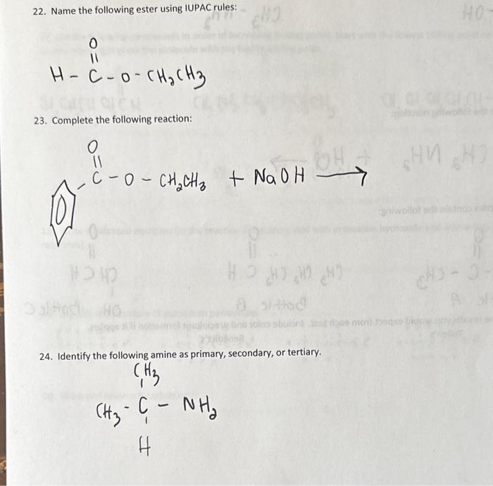 Solved 22. Name the following ester using IUPAC rules: 11 | Chegg.com