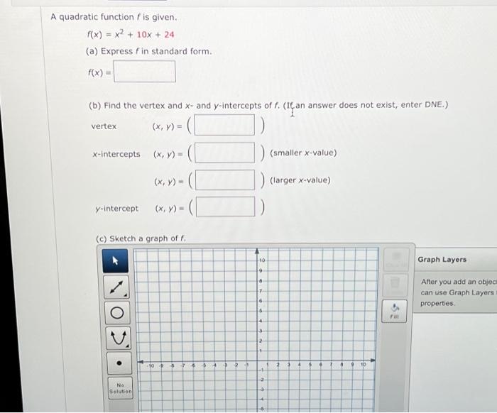 Solved A quadratic function f is given. f(x)=x2+10x+24 (a) | Chegg.com