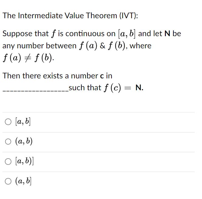 Solved The Intermediate Value Theorem Ivt Suppose That F